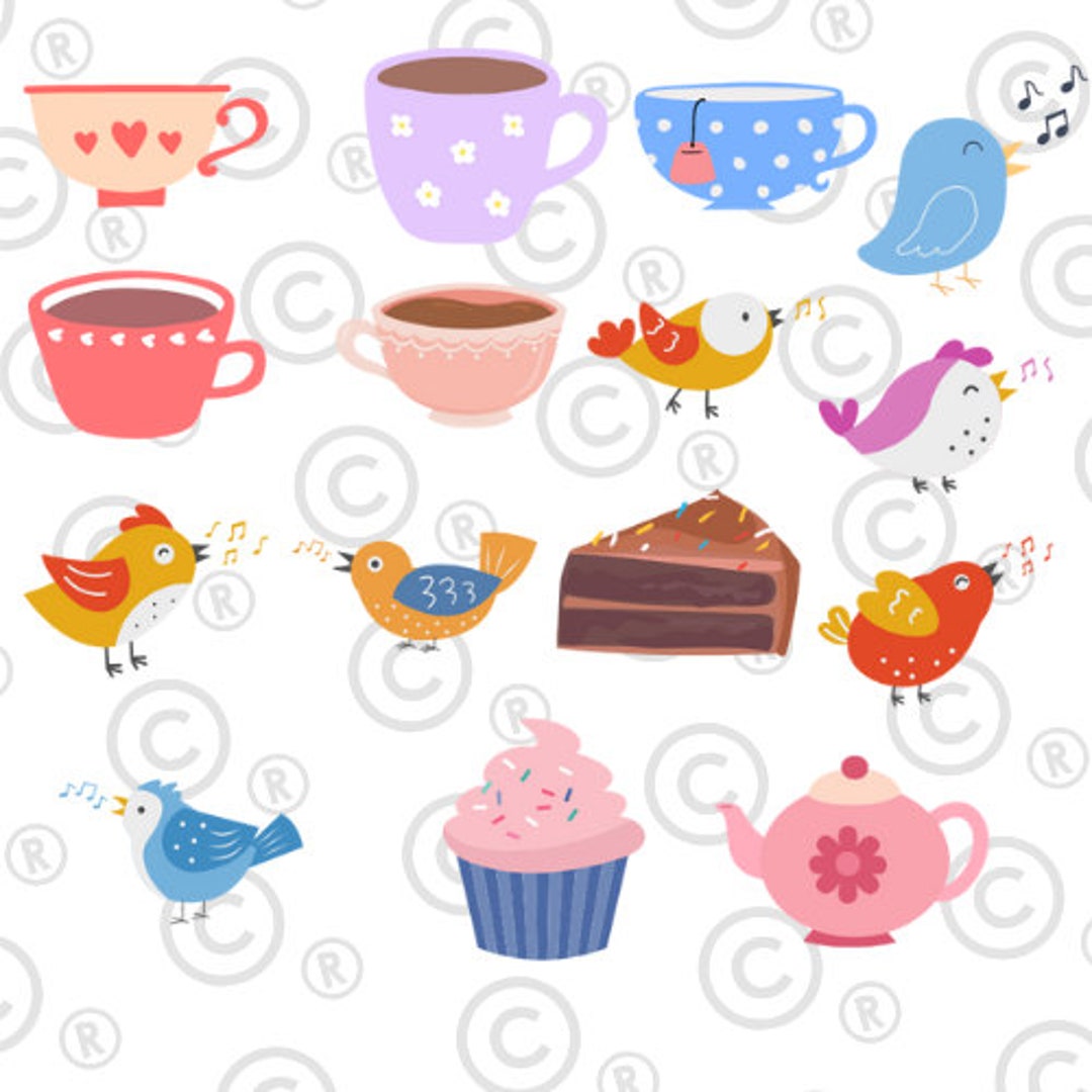 Bird Tea Party Clipart Set Clip Art Set of Birds, Teacups, Garden Party ...