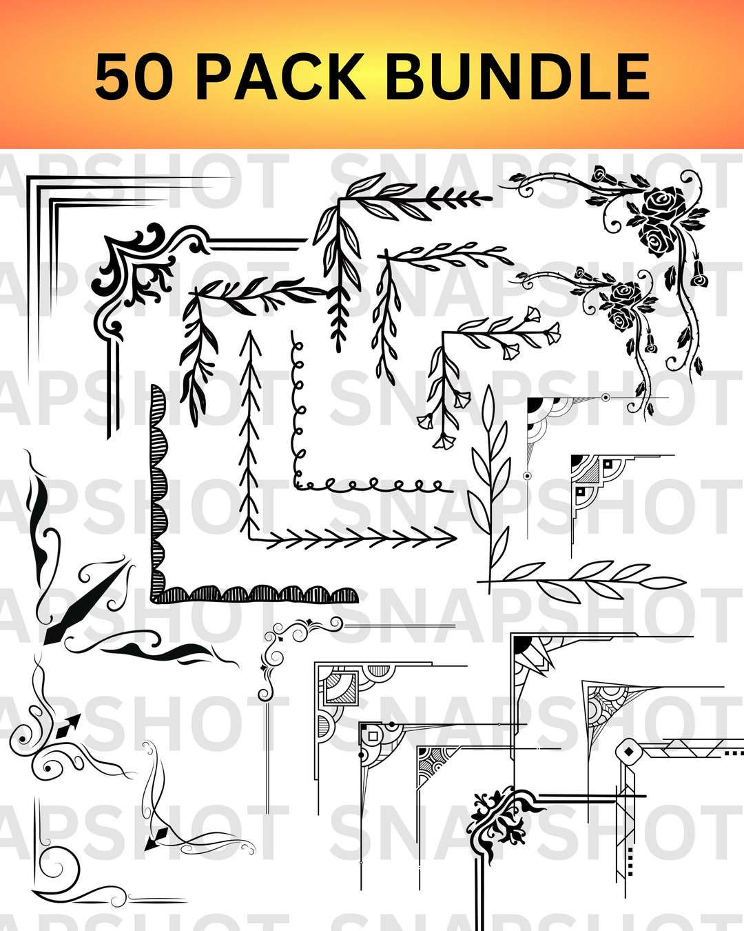 Corner Frame SVG 50 Designs, Decorative Flourish, Corner Frame Svg ...