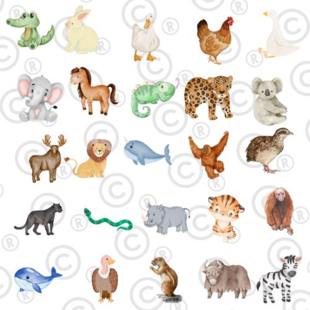 Watercolor Animals A-Z Clipart Animal Alphabet Clipart Instant Download ...