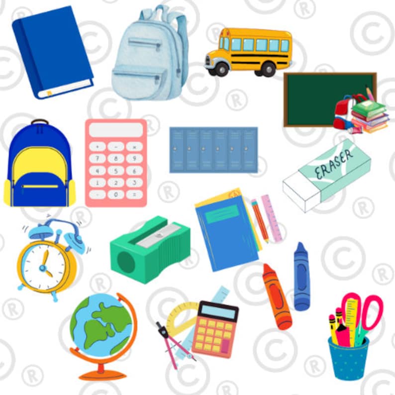 School Clipart Set, School Supplies Clipart Set, PNG Files, Crayons ...