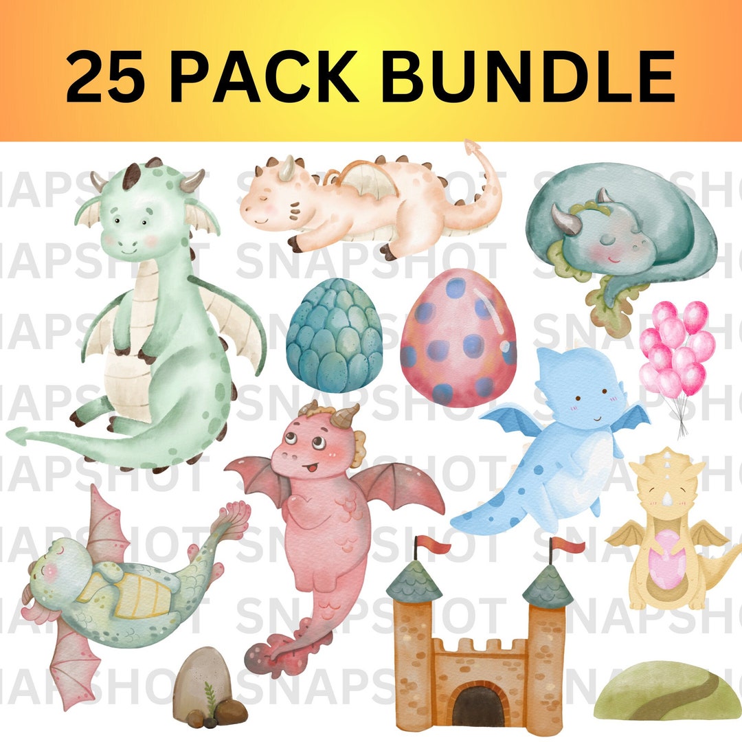 Watercolor Clipart, Dragon Clipart, Cute Dragon, Little Dragon, Baby ...