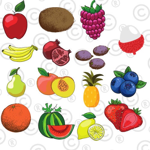 Fruit Clipart Set , Fruits PNG, Clipart Set of Strawberry, Apple ...