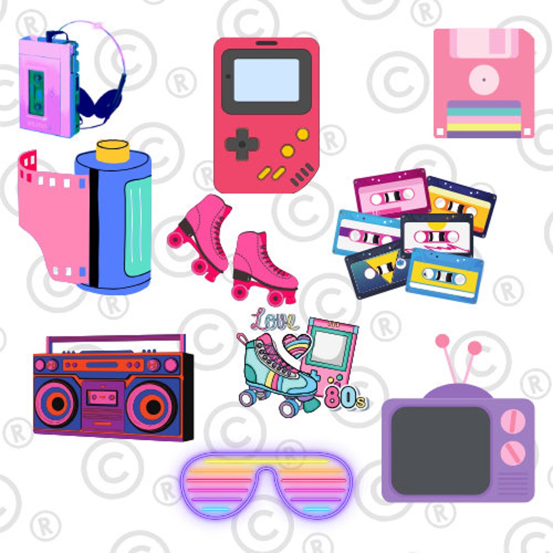 80s Clipart, Neon 80s Clipart Bundle, Roller Skates Clipart, 1980 ...