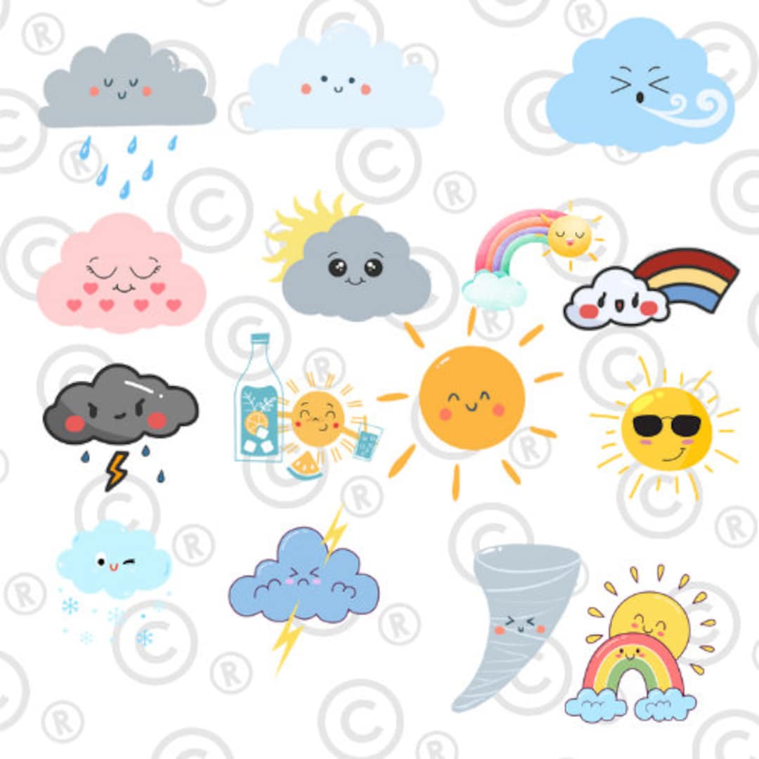Weather Clipart Cute Clipart, Cloud Clipart, Spring Clipart, Kawaii ...