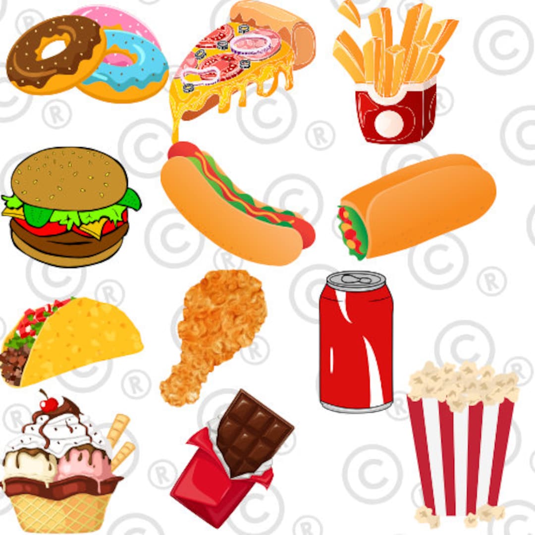 Junk Food Clipart Set, Fast Food Clipart Set, Burger PNG, Pizza PNG ...