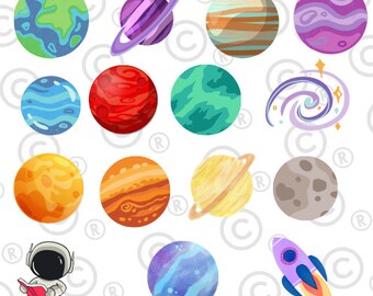 Planet Space Cute Clipart, Outer Space Clipart Set, Planets Clipart Set ...