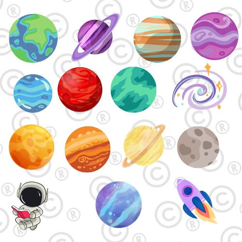 Outer Space Clipart Set, Planets Clipart Set, Planets PNG, Outer Space ...