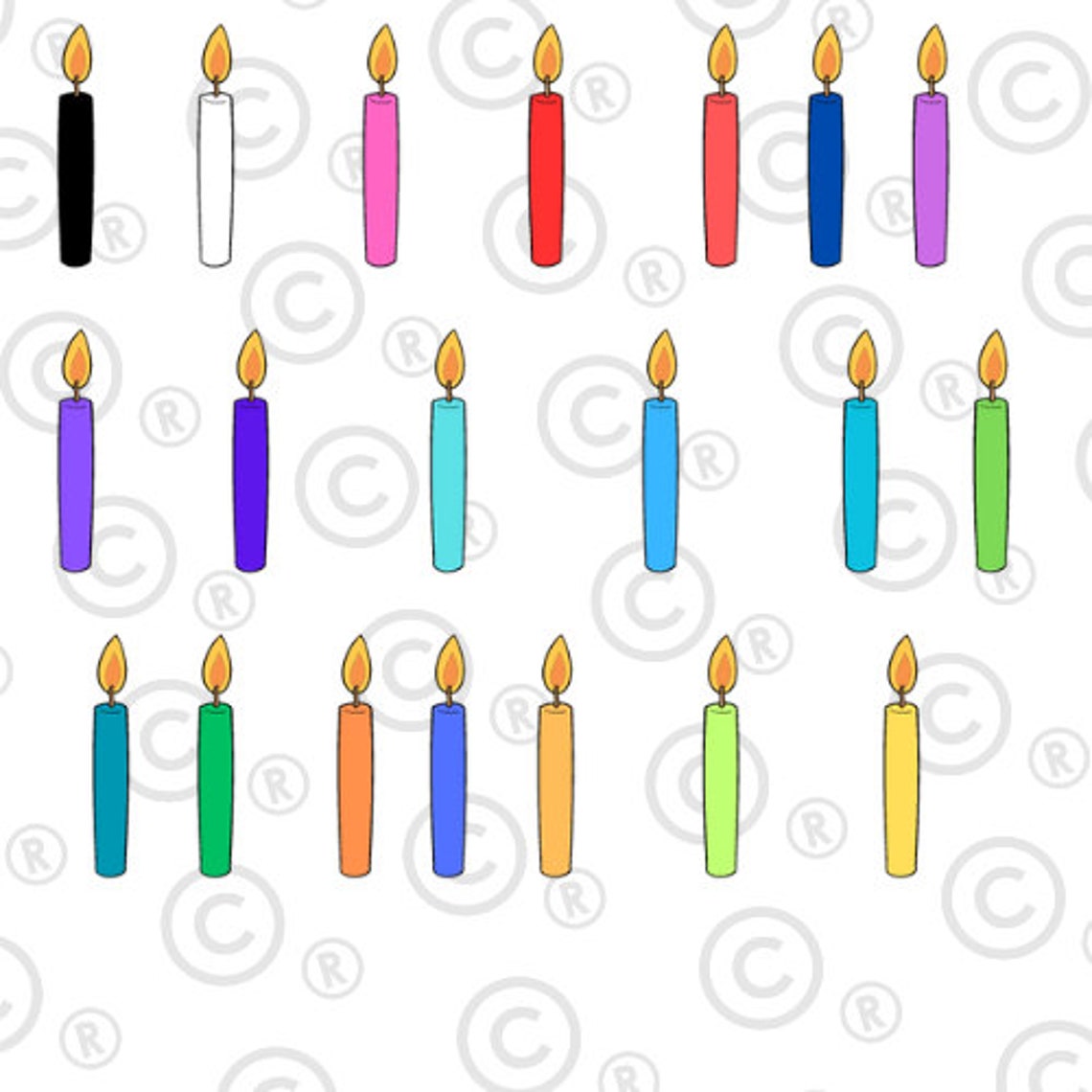 Rainbow Candles Clipart Set Clip Art Set of Candles, Birthday, Party ...