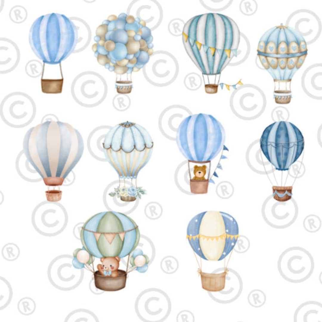 Watercolor Hot Air Balloons Clipart, It's a Boy Png, Nursery Wall Decor ...