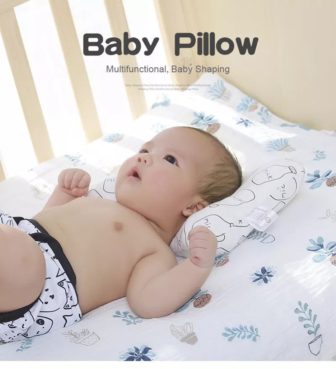 2 Pack 100% Cotton Pillow Baby Infant Newborn Pillow Flat Head ...