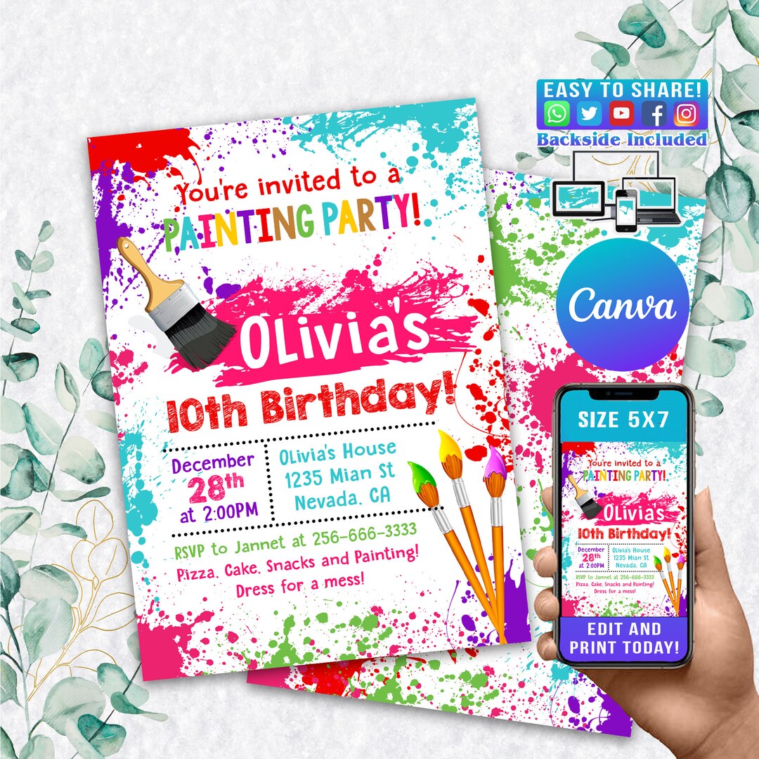 Art Party Invitation Art Party Girl Birthday Invite Art - Etsy