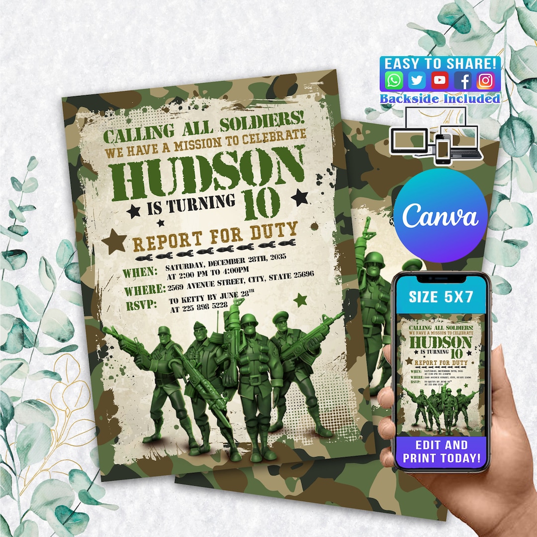 Editable Military Party Invitations. Army Birthday Invitation. - Etsy