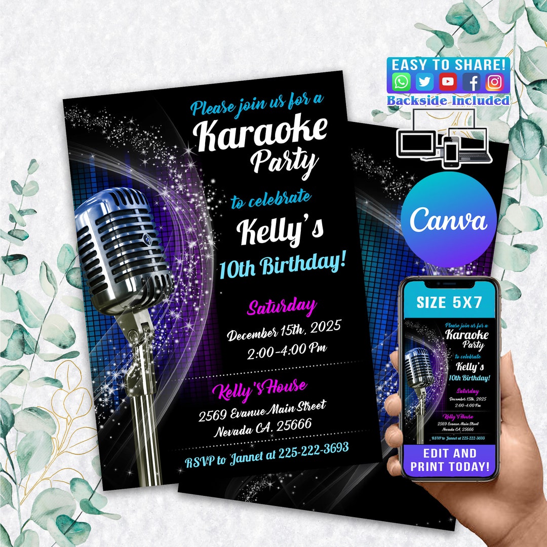 Karaoke Invitations, Music Invitations, Karaoke Birthday Invite ...