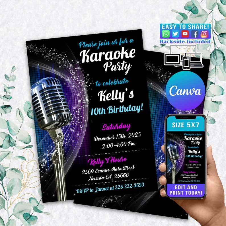 Karaoke Invitations, Music Invitations, Karaoke Birthday Invite ...
