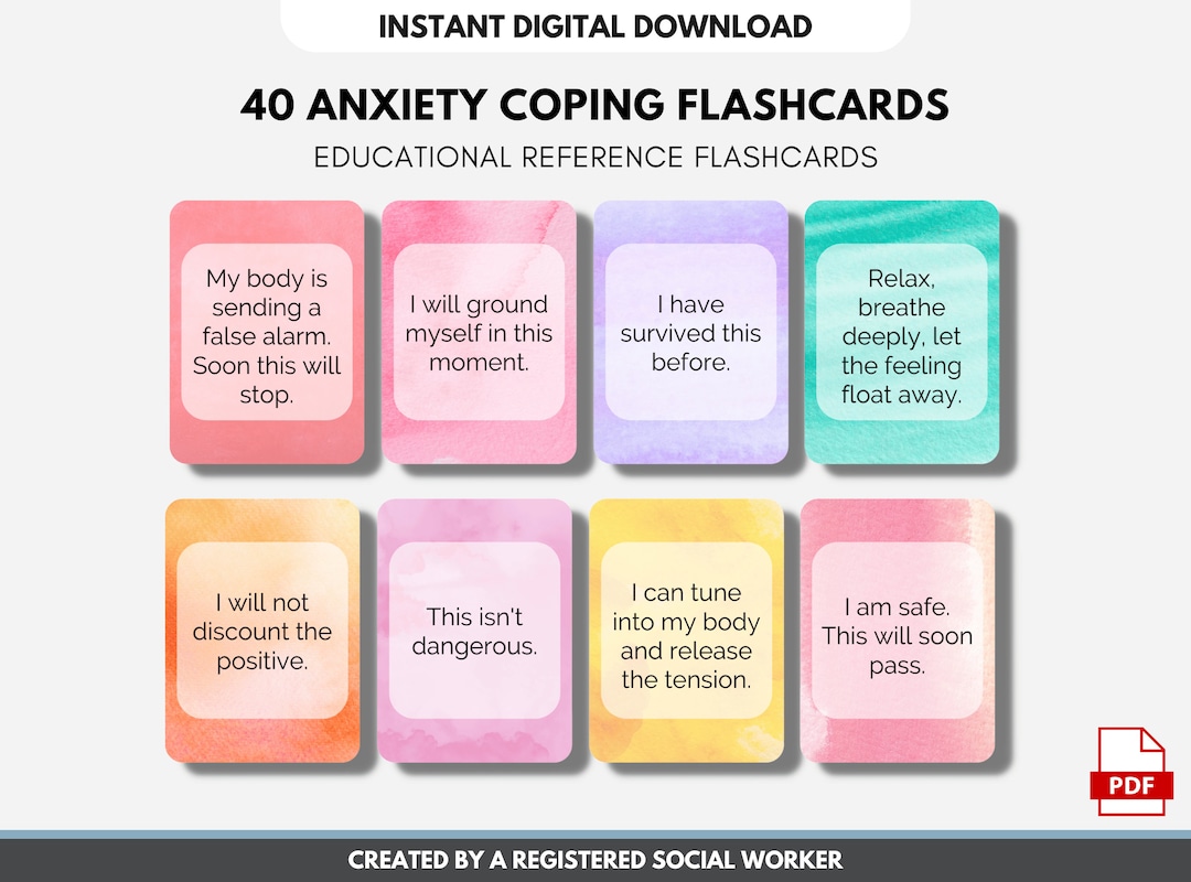 40 Anxiety Coping Cards, Calming Affirmations, Stress Relief, CBT, DBT ...