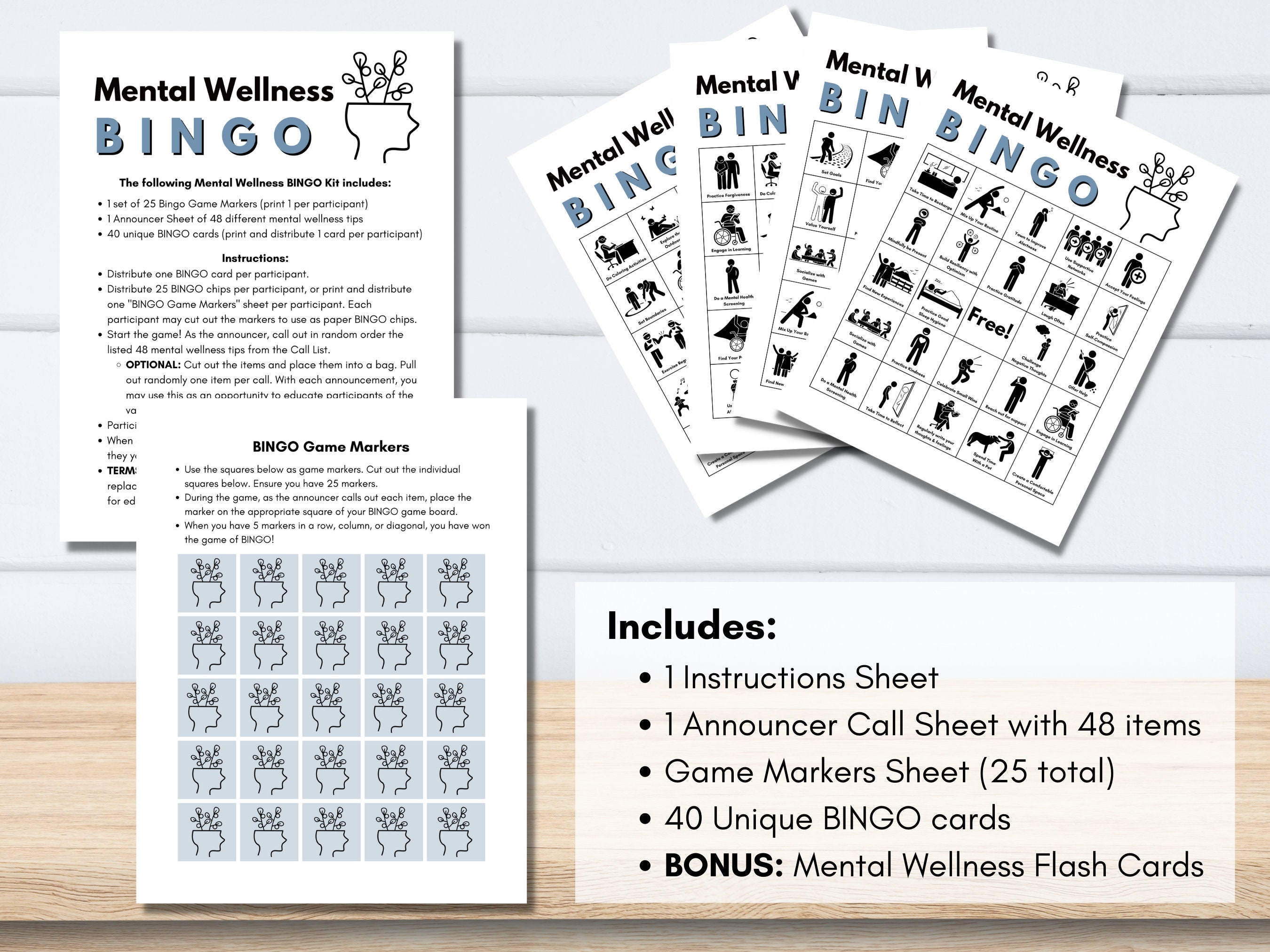 Mental Health BINGO Game Kit, Mental Wellness Strategies, Activity ...
