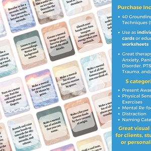 40 Grounding Flash Cards, Anxiety Coping Skills, Panic Attacks, CBT ...