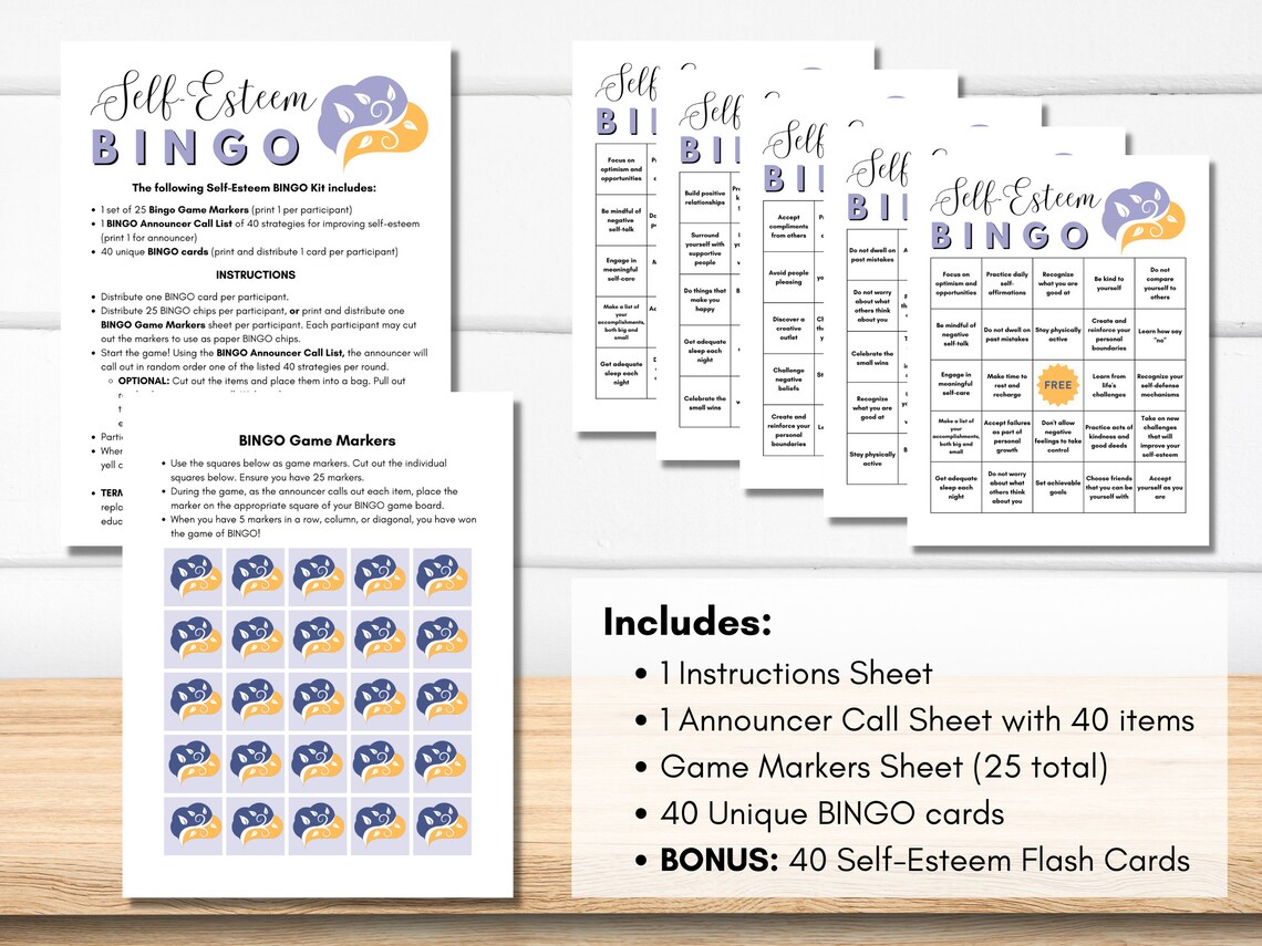 Self-esteem BINGO Game Kit Mental Health Game Counselor - Etsy Canada