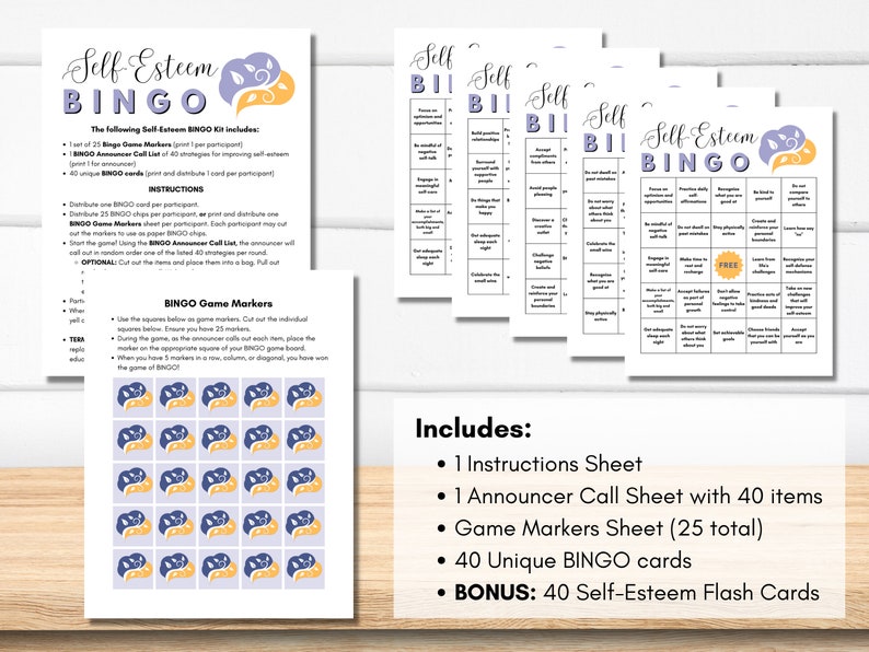 Self-esteem BINGO Game Kit, Mental Health Game, Counselor Activity ...