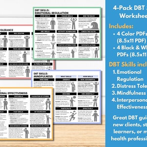 DBT Skills Cheat Sheets, DBT Worksheets Bundle Set, Therapy Coping ...