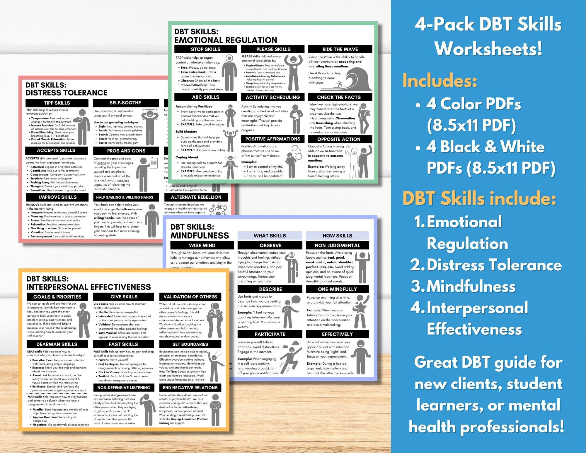 DBT Skills Cheat Sheets, DBT Worksheets Bundle Set, Therapy Coping ...