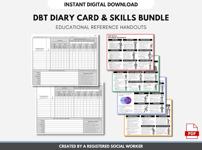 DBT Skills Bundle: Diary Card & Worksheets (digital Printable) - Etsy