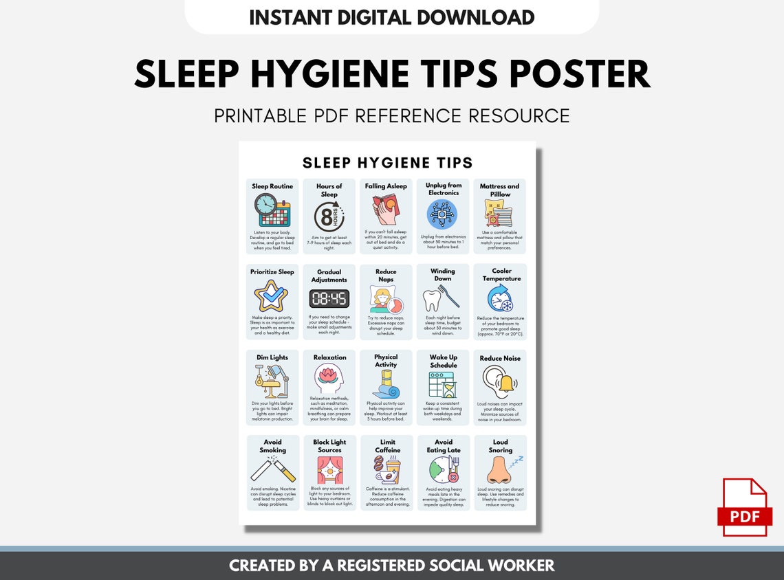 Sleep Hygiene Poster, Sleep Wellness Handout, Sleep Tips Checklist ...