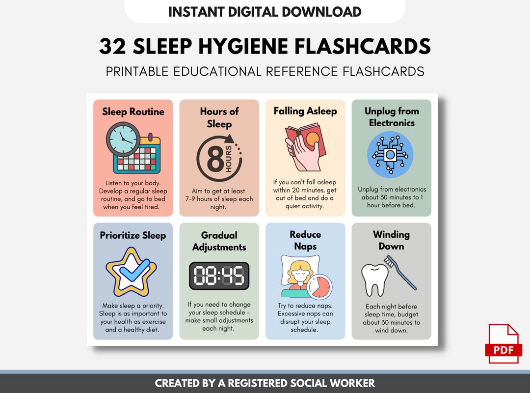Sleep Hygiene Flashcards, Sleep Wellness Tips Worksheets, Insomnia ...