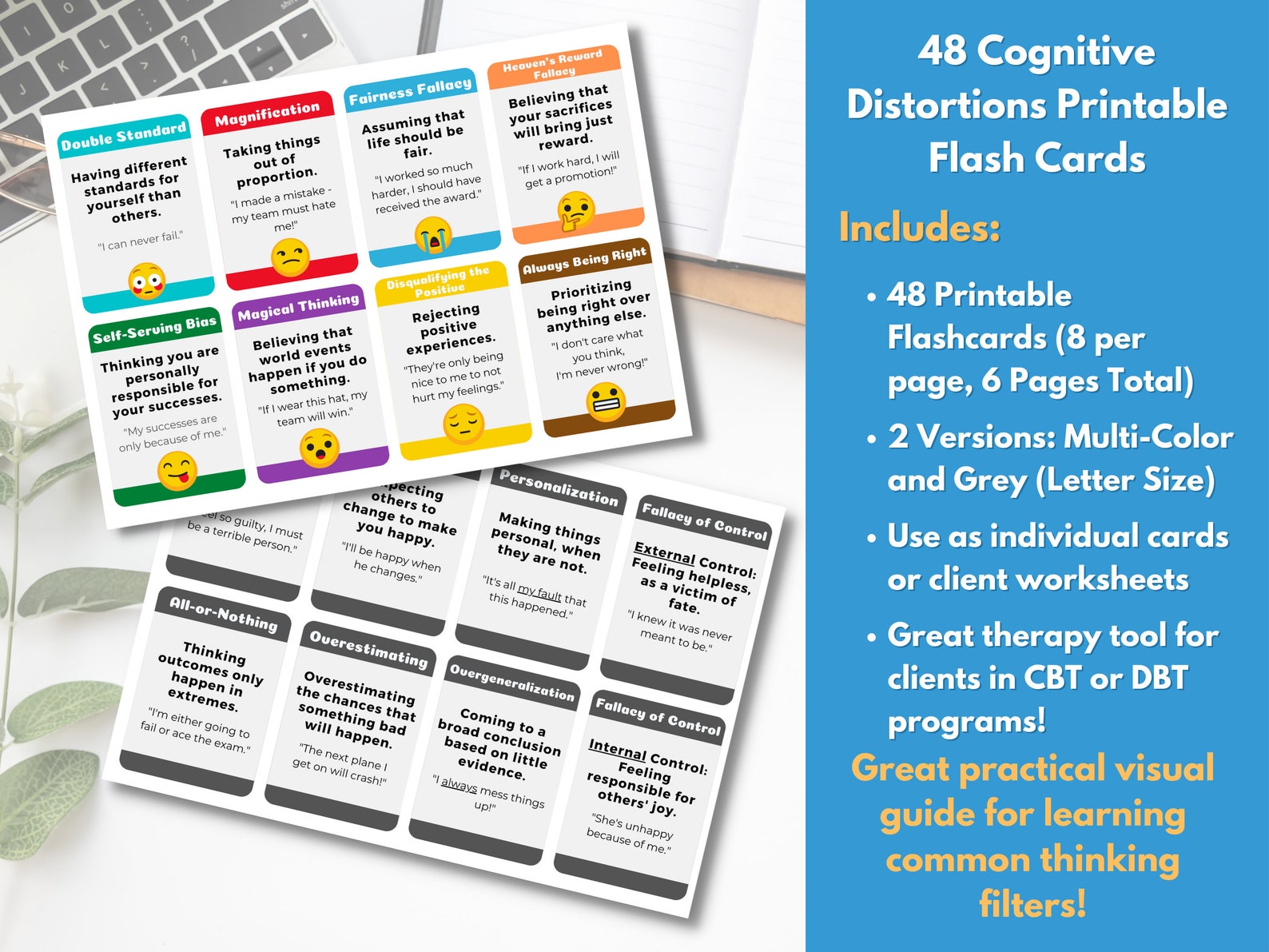 48 Cognitive Distortions Flash Cards, Thinking Errors Worksheets ...