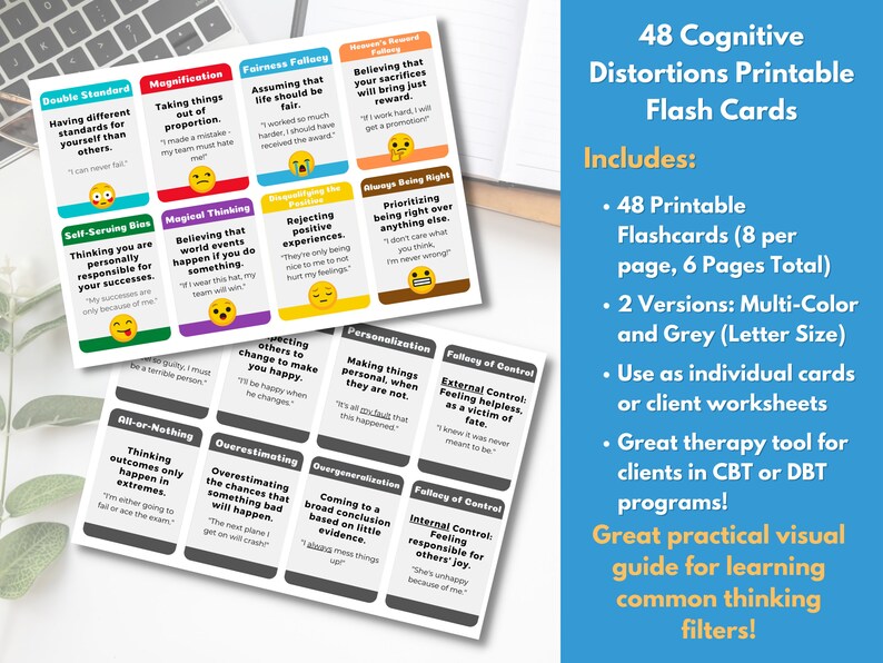 48 Cognitive Distortions Flash Cards, Thinking Errors Worksheets ...