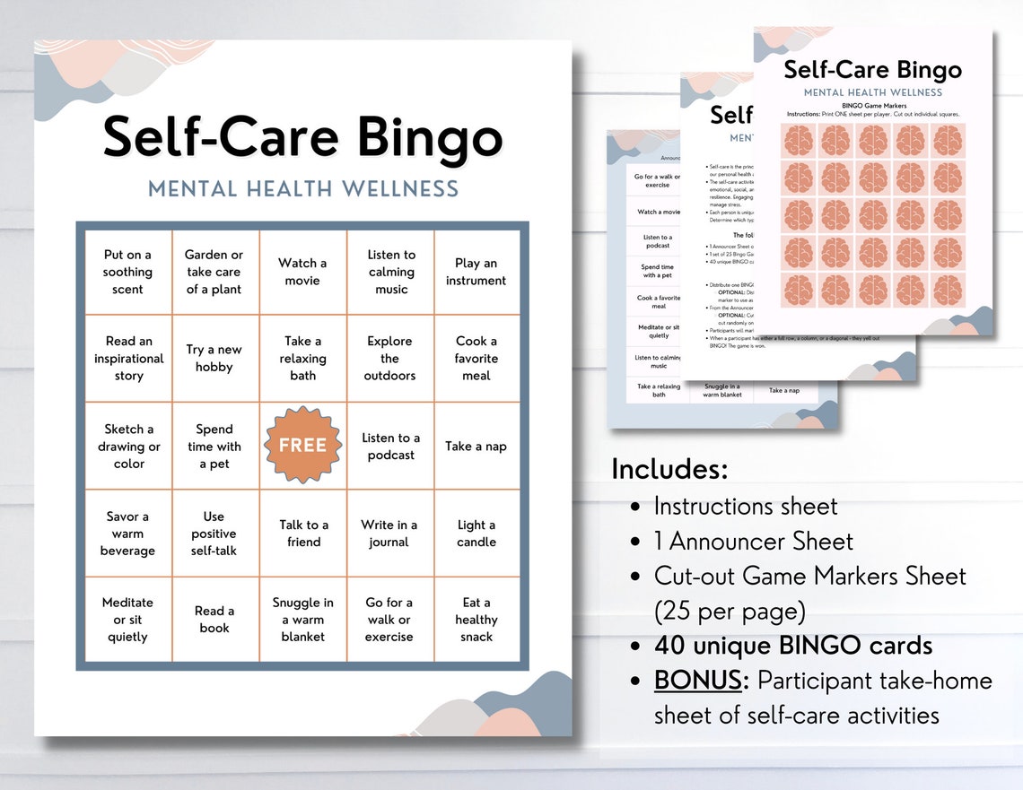 Self-care BINGO Game Activity, Mental Health, Wellness, Team Building ...