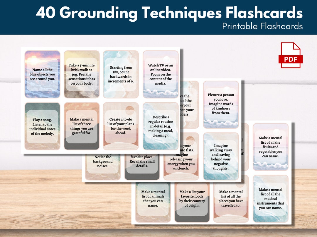 40 Grounding Flash Cards, Anxiety Coping Skills, Panic Attacks, CBT ...