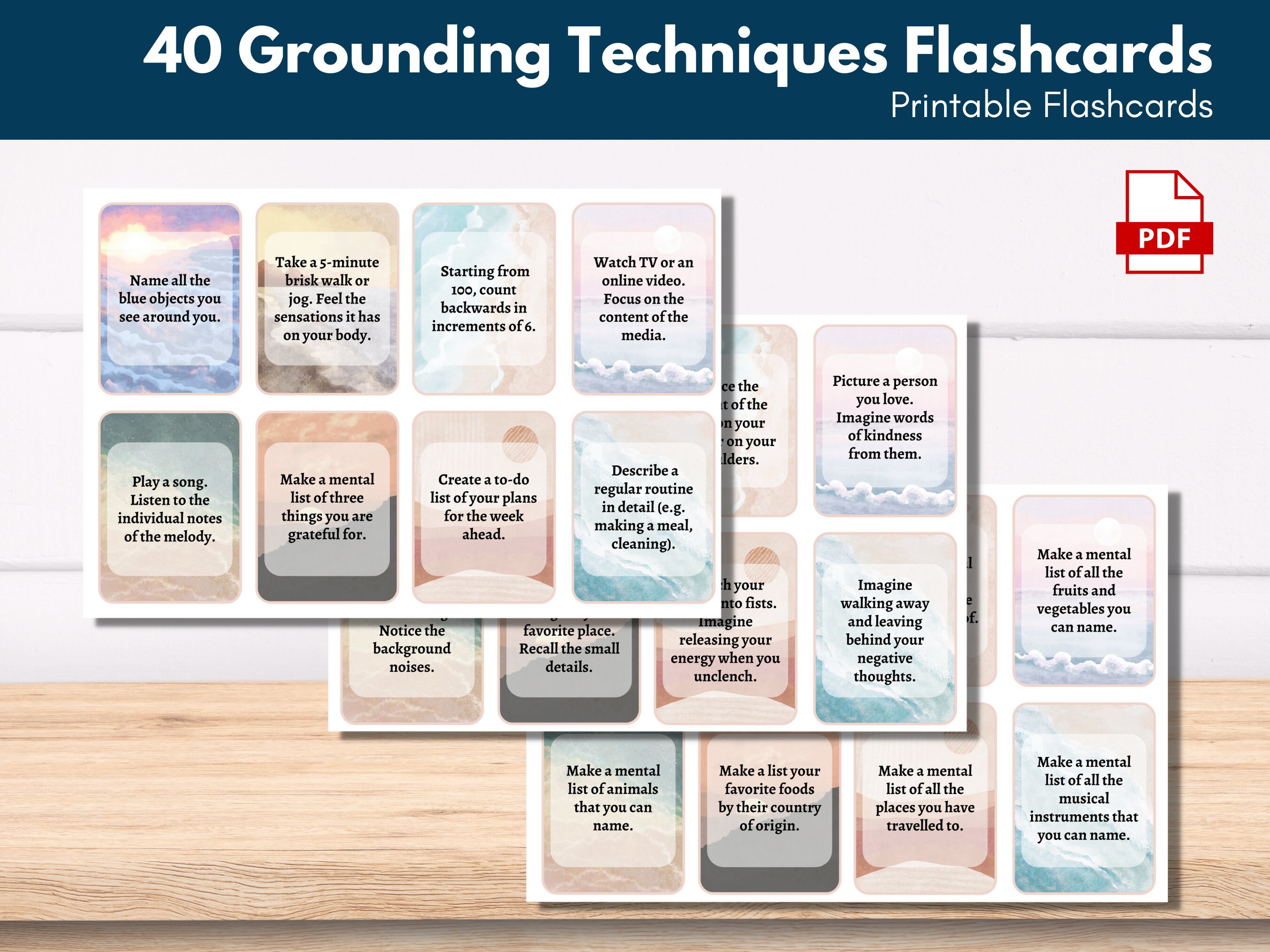 40 Grounding Flash Cards Anxiety Coping Skills Panic - Etsy