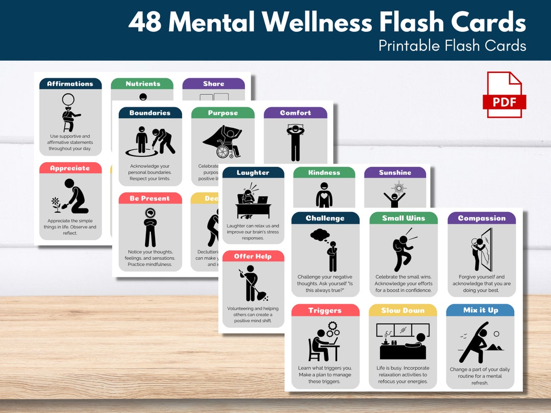 Mental Health Wellness Flash Cards Coping Skills Self-care - Etsy