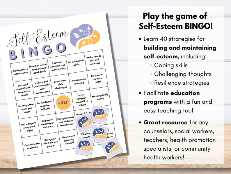 Self-esteem BINGO Game Kit, Mental Health Game, Counselor Activity ...