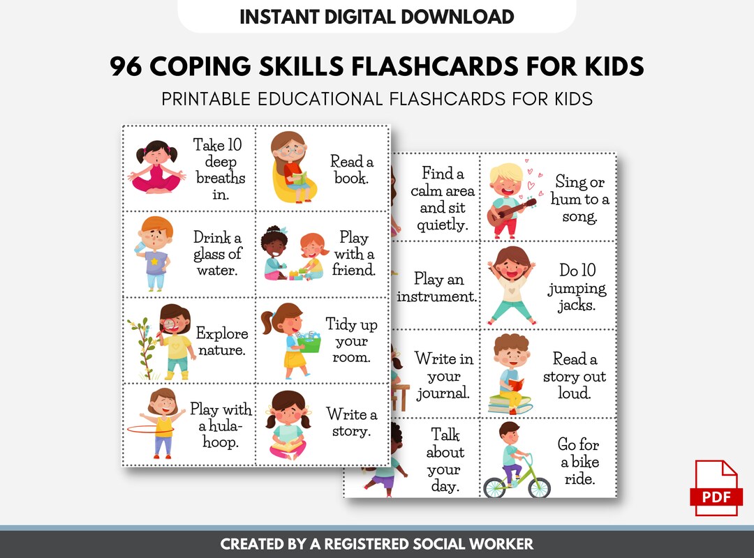 Coping Skills Flashcards for Kids: 96 Activity Cards (digital Printable ...