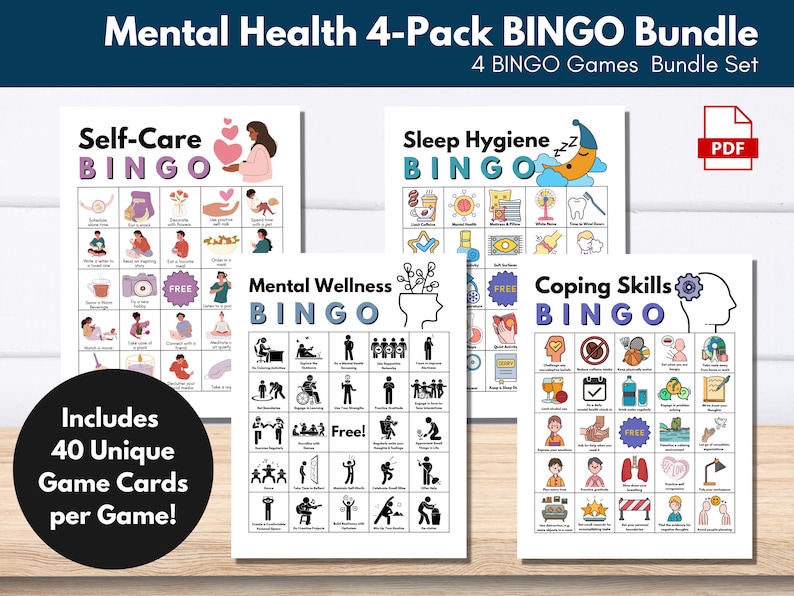 Mental Health BINGO Game Bundle Includes 4 Games: Self-care - Etsy
