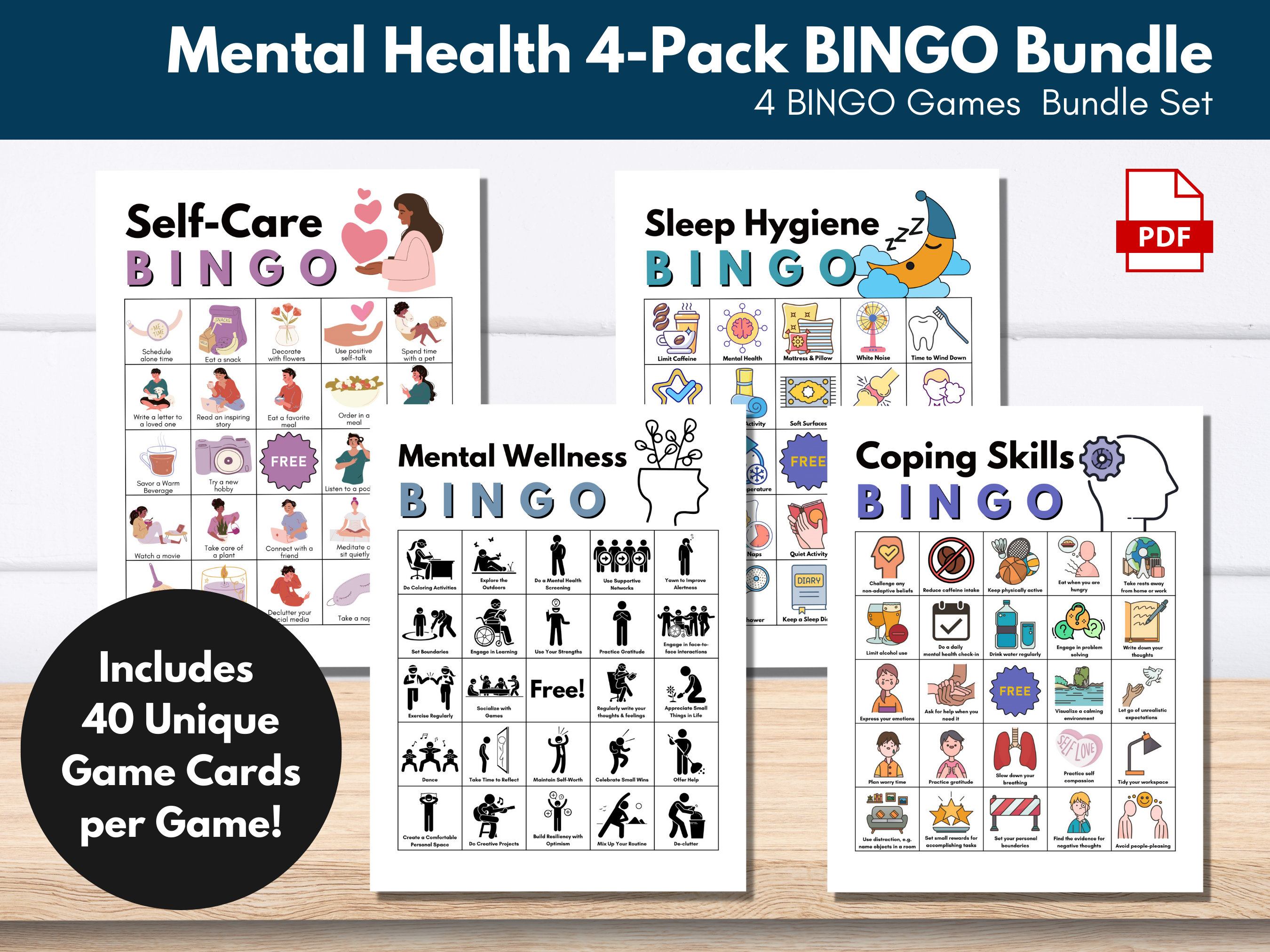Mental Health BINGO Game Bundle Includes 4 Games: Self-care - Etsy