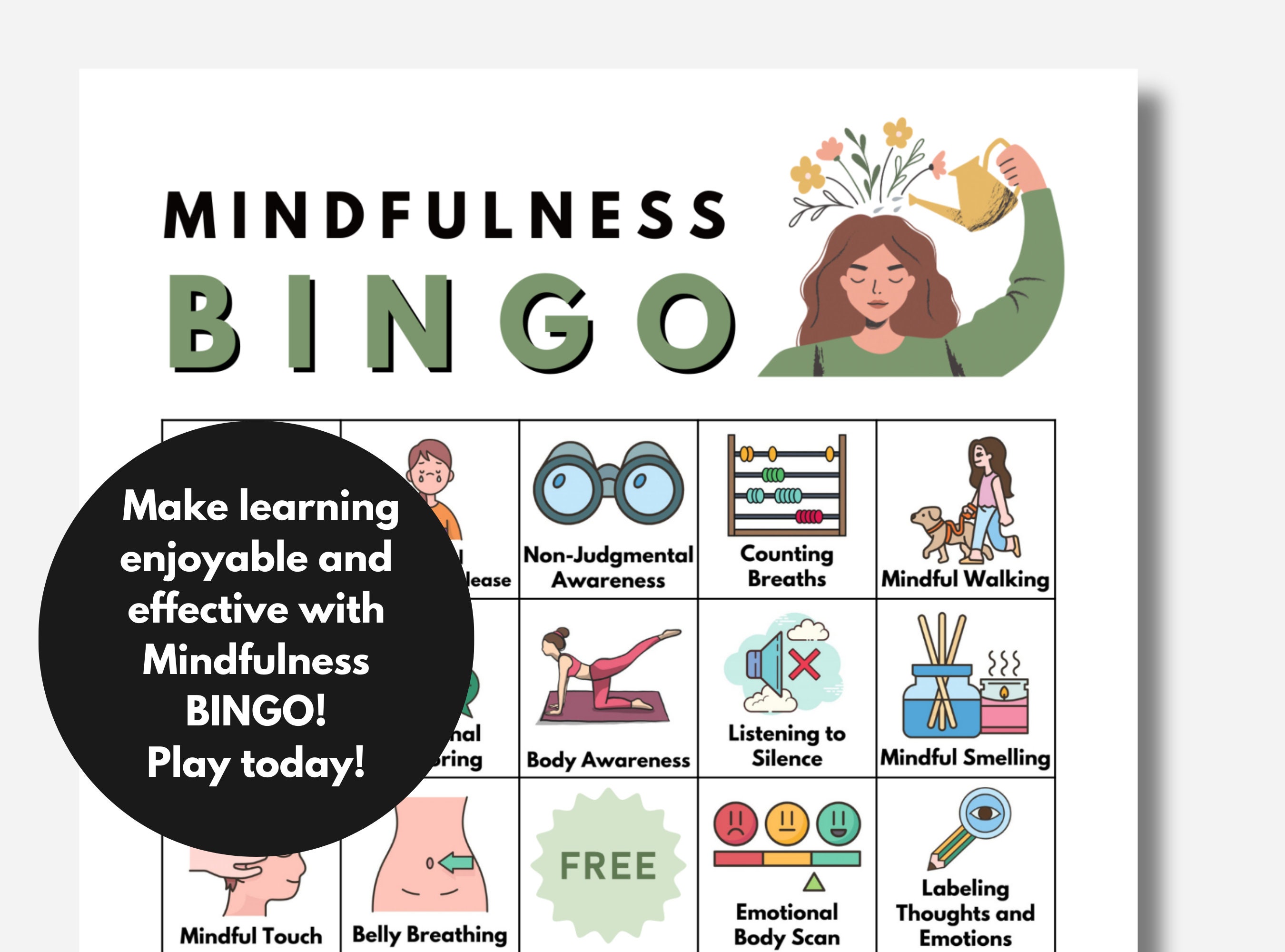 Mindfulness BINGO Game Kit, Mental Health Game, Counselor Activity ...