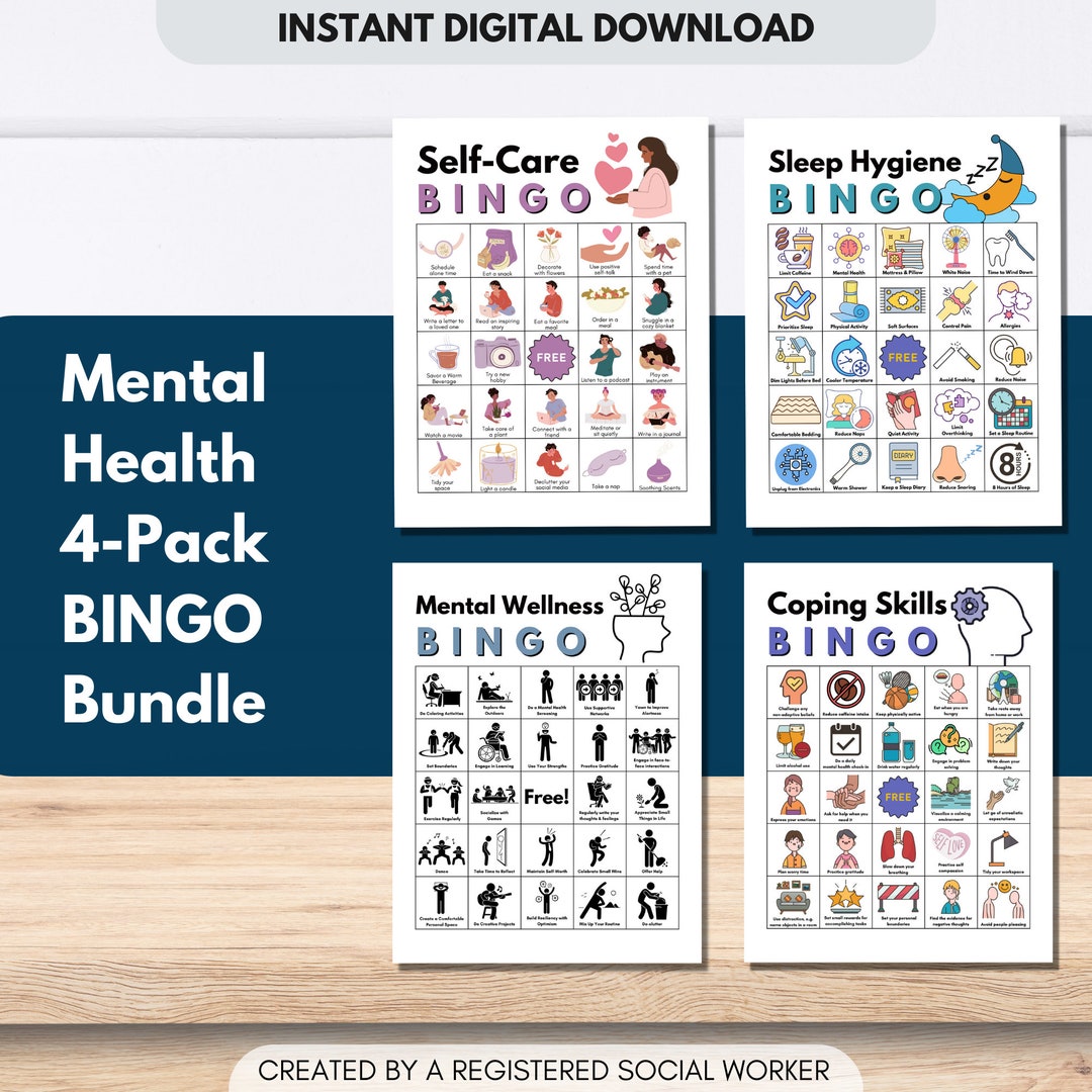 Mental Health BINGO Game Bundle, Includes 4 Games: Self-care, Coping ...