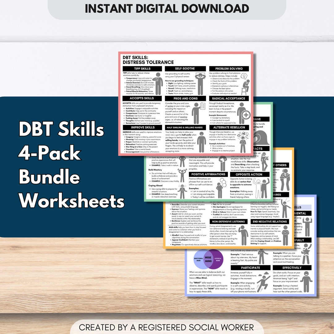 DBT Skills Cheat Sheets, DBT Worksheets Bundle Set, Therapy Coping ...