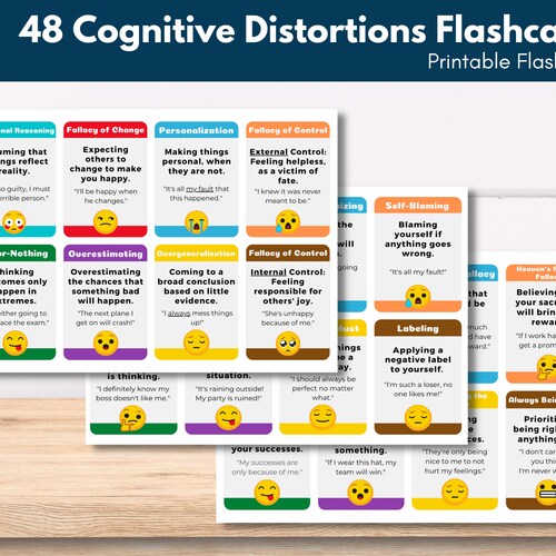 48 Cognitive Distortions Flash Cards Thinking Errors - Etsy