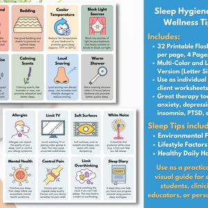 Sleep Hygiene Flash Cards, Sleep Wellness Tips Worksheets, Insomnia ...