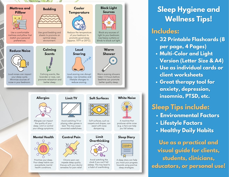 Sleep Hygiene Flash Cards Sleep Wellness Tips Worksheets - Etsy