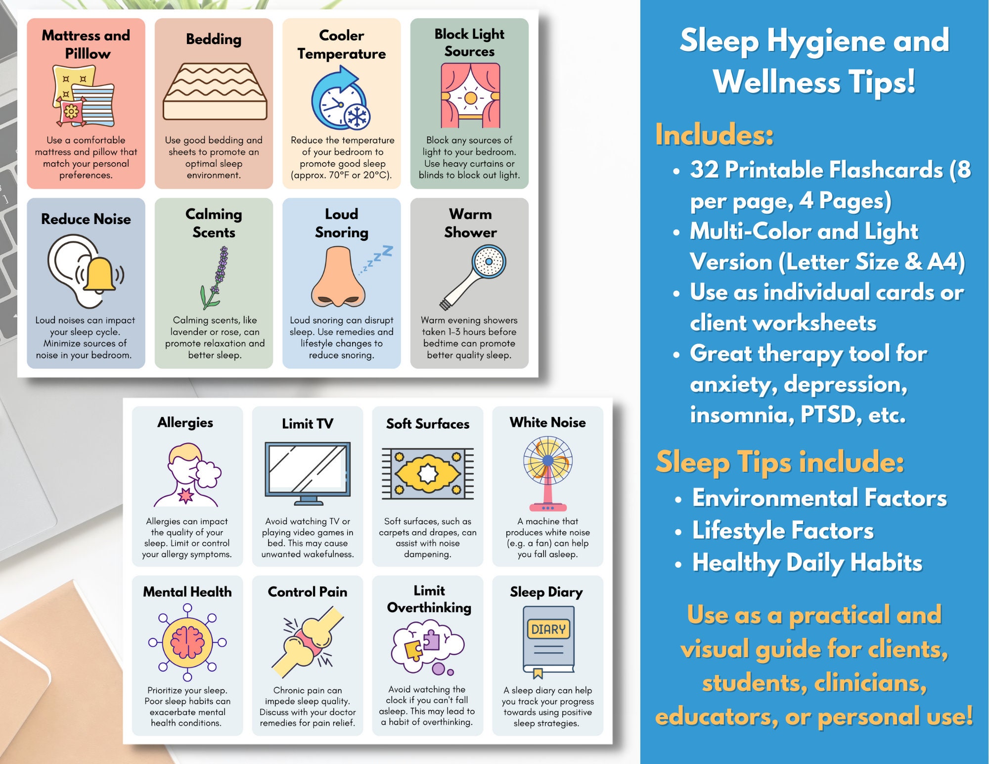 Sleep Hygiene Flash Cards Sleep Wellness Tips Worksheets - Etsy