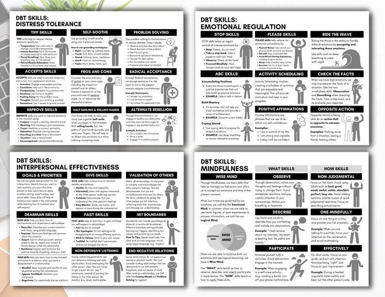 DBT Skills Cheat Sheets, DBT Worksheets Bundle Set, Therapy Coping ...