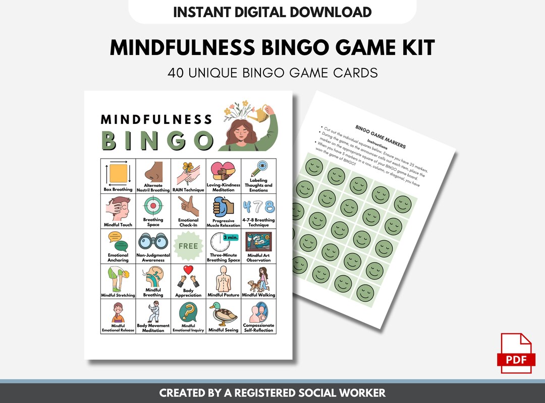 Mindfulness BINGO Game Kit, Mental Health Game, Counselor Activity ...
