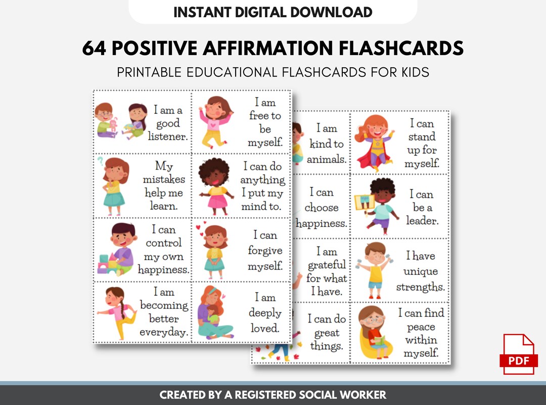 64 Positive Affirmation Cards for Kids: Mental Health, Self-esteem ...