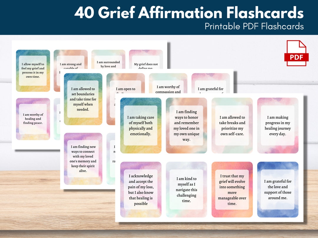 Grief Affirmation Flashcards Grief and Loss Worksheets - Etsy