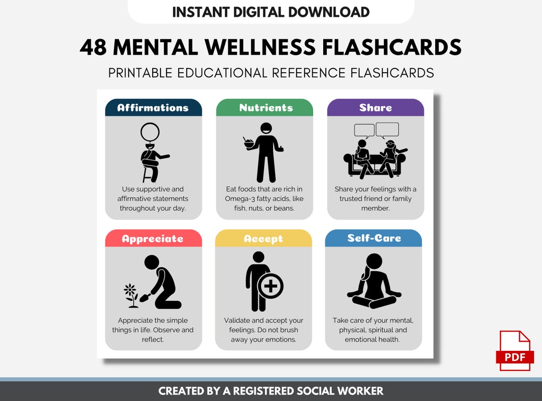 Mental Health Wellness Flash Cards, Coping Skills, Self-care ...
